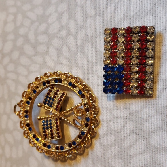 Jewelry | Vintage American Flag Rhinestone Pins Set Of Two | Poshmark